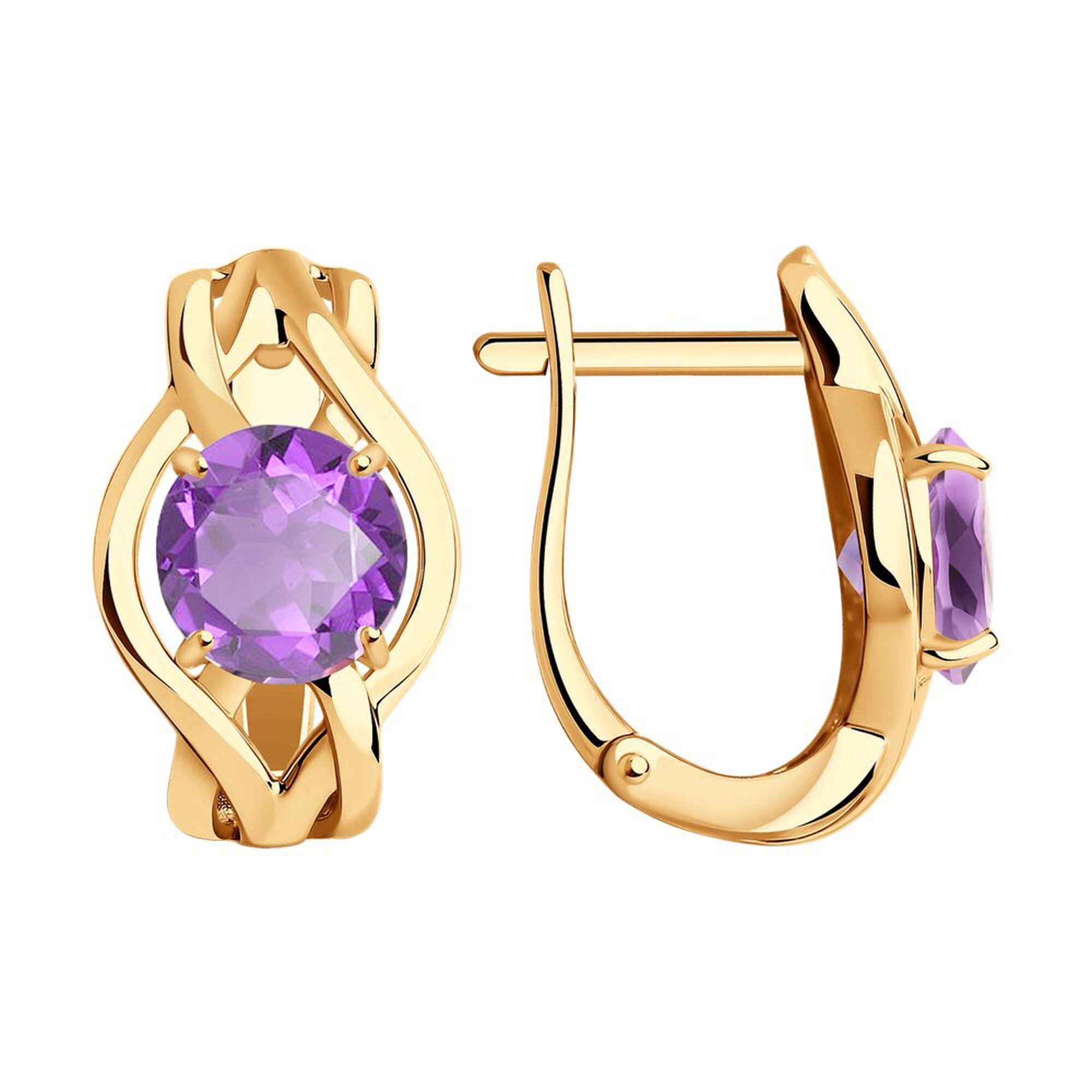 Серьги, красное золото, 585 проба, аметист