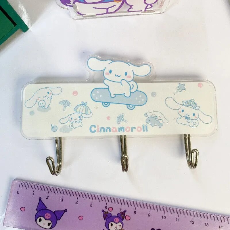 Креативные мультяшные акриловые самоклеящиеся настенные крючки Sanrio Kuromi, My Melody, Cinnamoroll, без сверления, настенная полка для хранения ключей