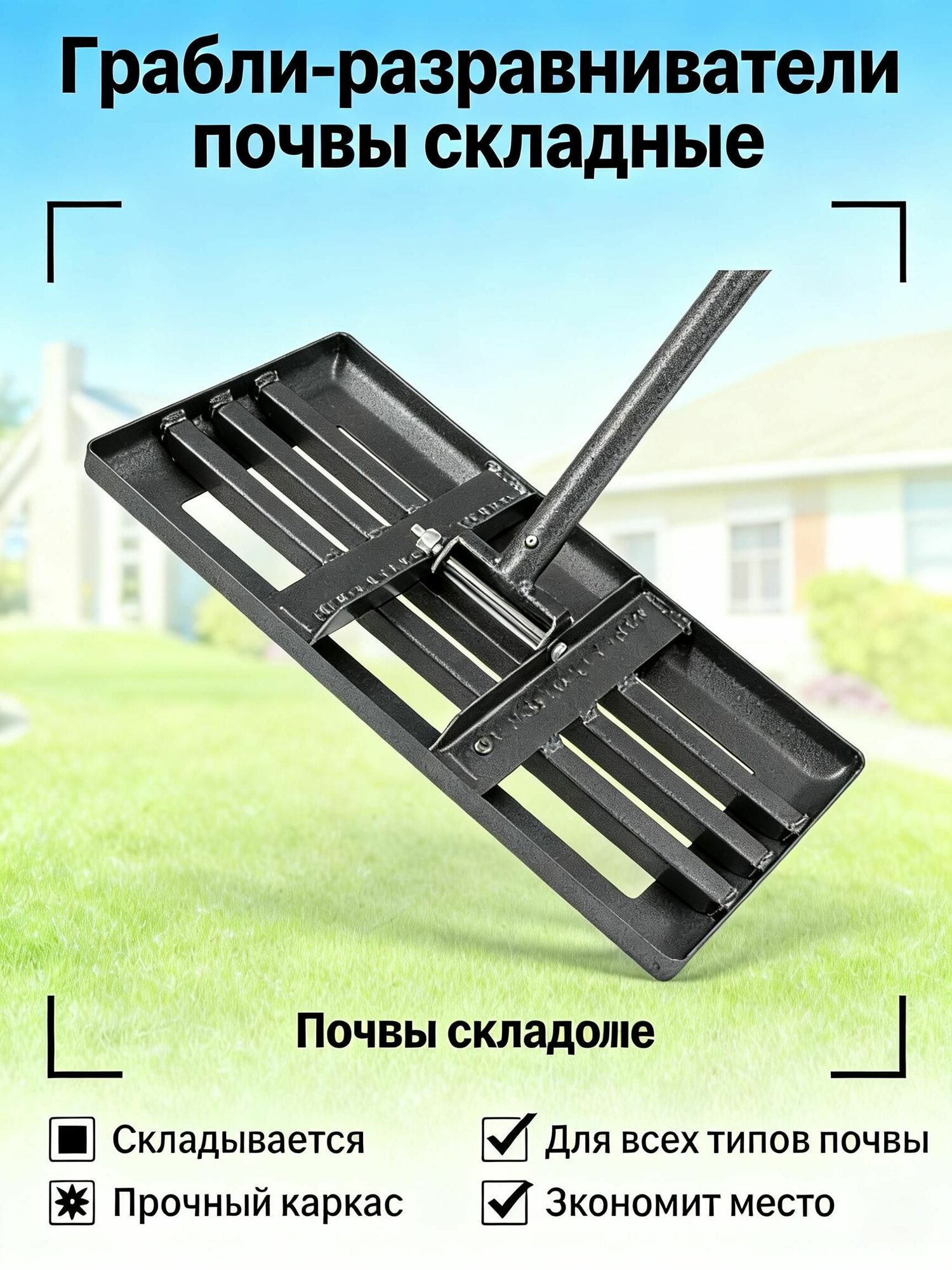 Грабли , Плоские, Хромированная сталь, 26 см