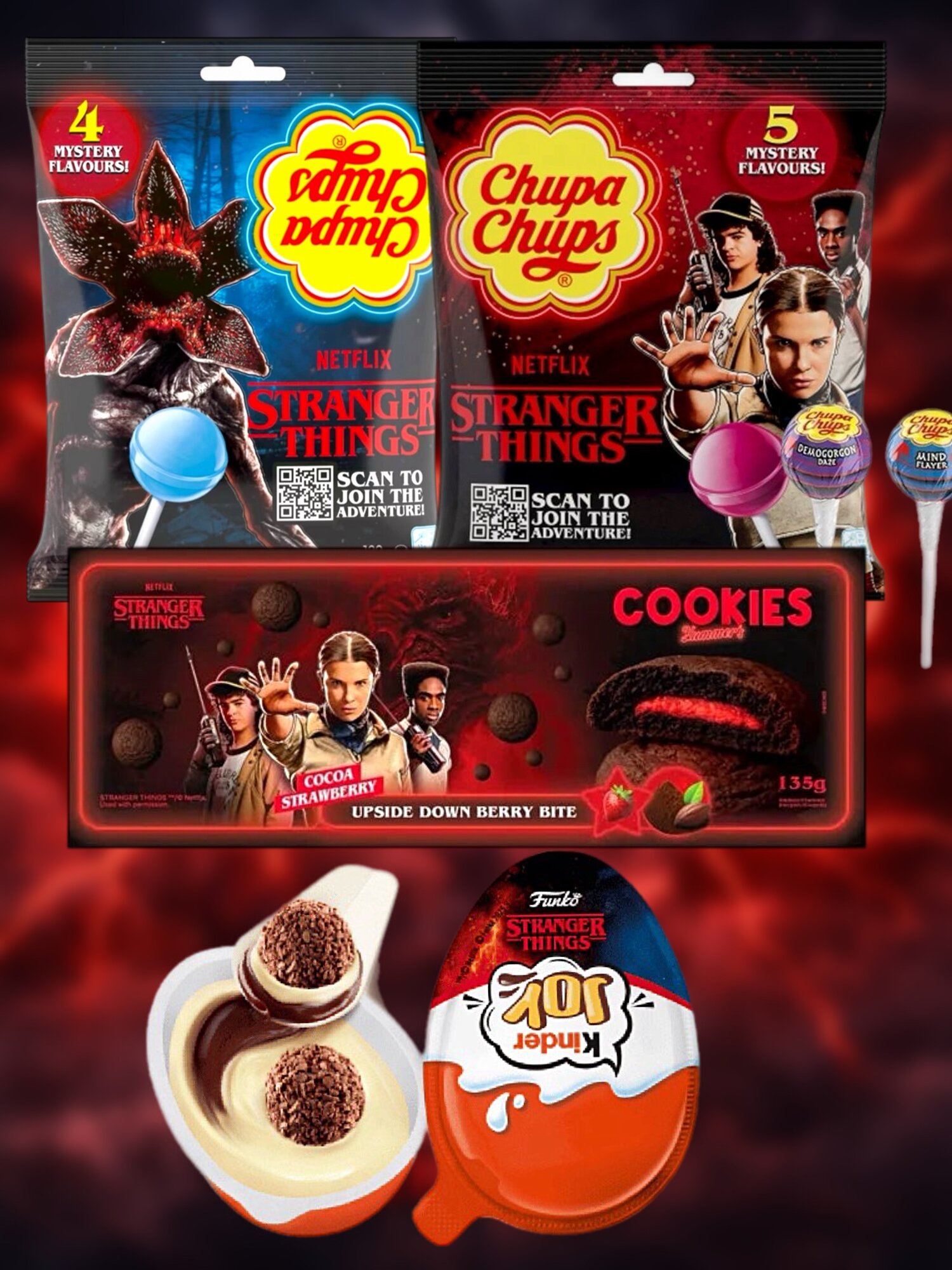 Набор Очень странные дела /Шоколданое яйцо ОСД, печенье Cookies Yummer's Stranger Things Chocolate Strawberry, леденцы