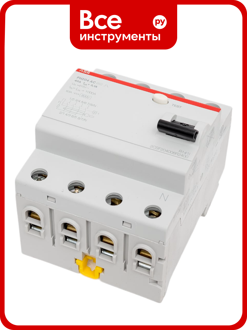 Выключатель дифференциальный ABB FH204 электромеханический модуль для DIN‑рейки, защита IP20, ток до сорока ампер