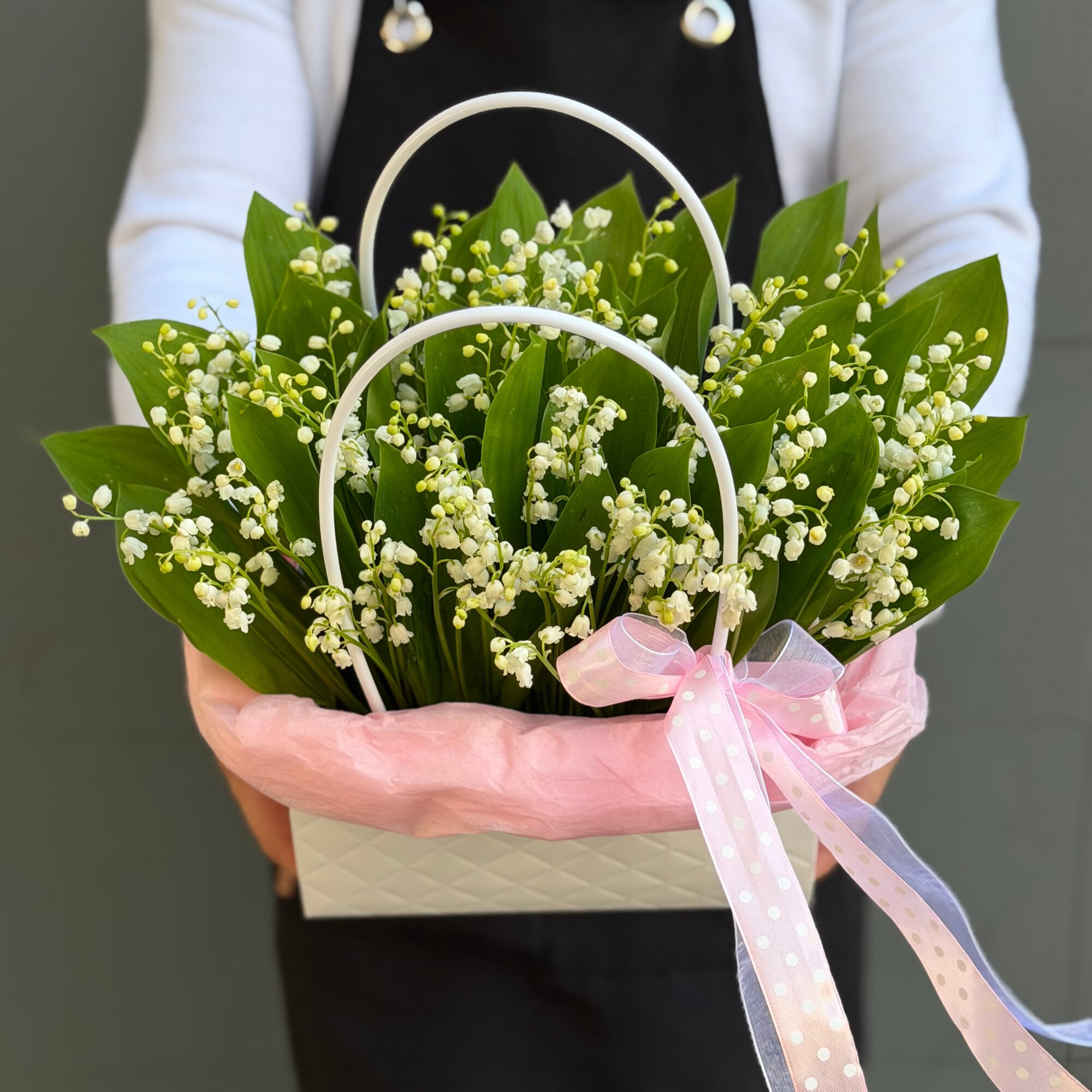 Композиция Rybe-Flowers "Ландыши", в сумочке, белые, с ароматом,
