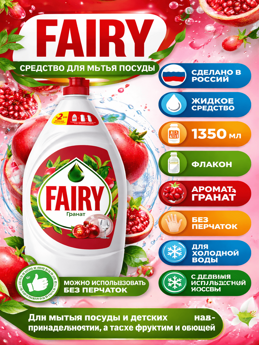 Средство для мытья посуды Fairy гранат, 1.35л