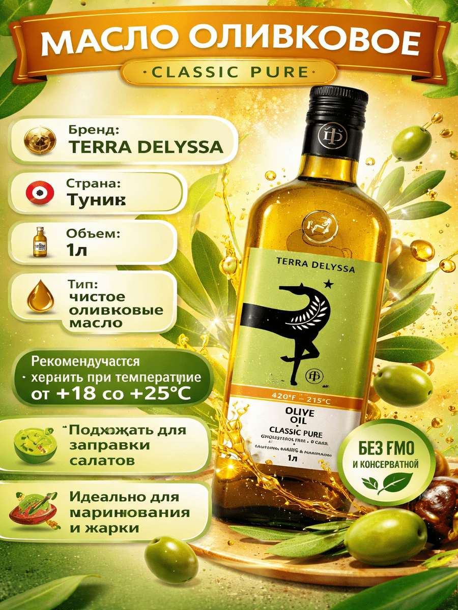 Масло оливковое Terra Delyssa Classic Pure, 1л