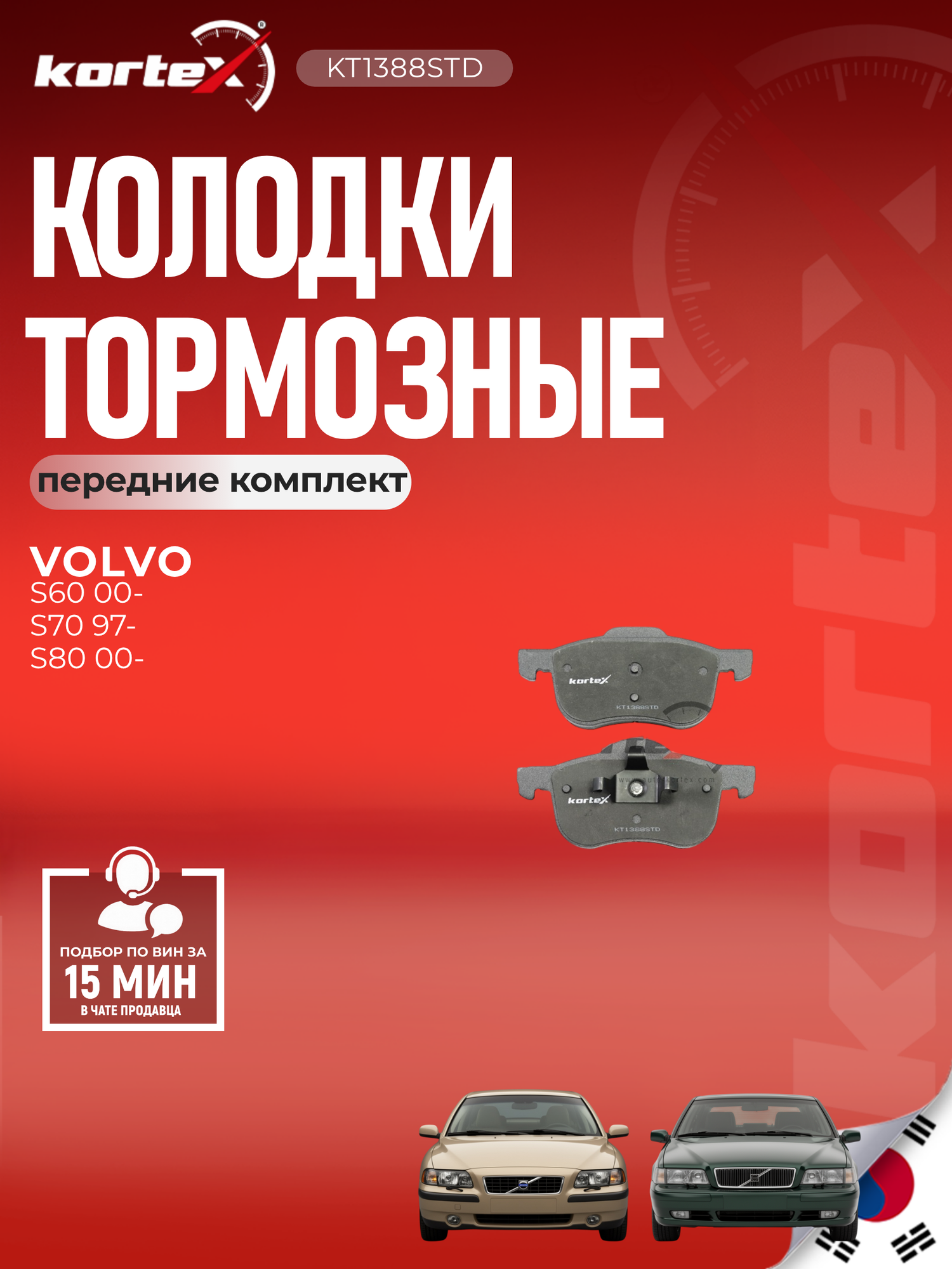 Колодки тормозные Kortex для VOLVO S60 / S70 / S80 передние комплект