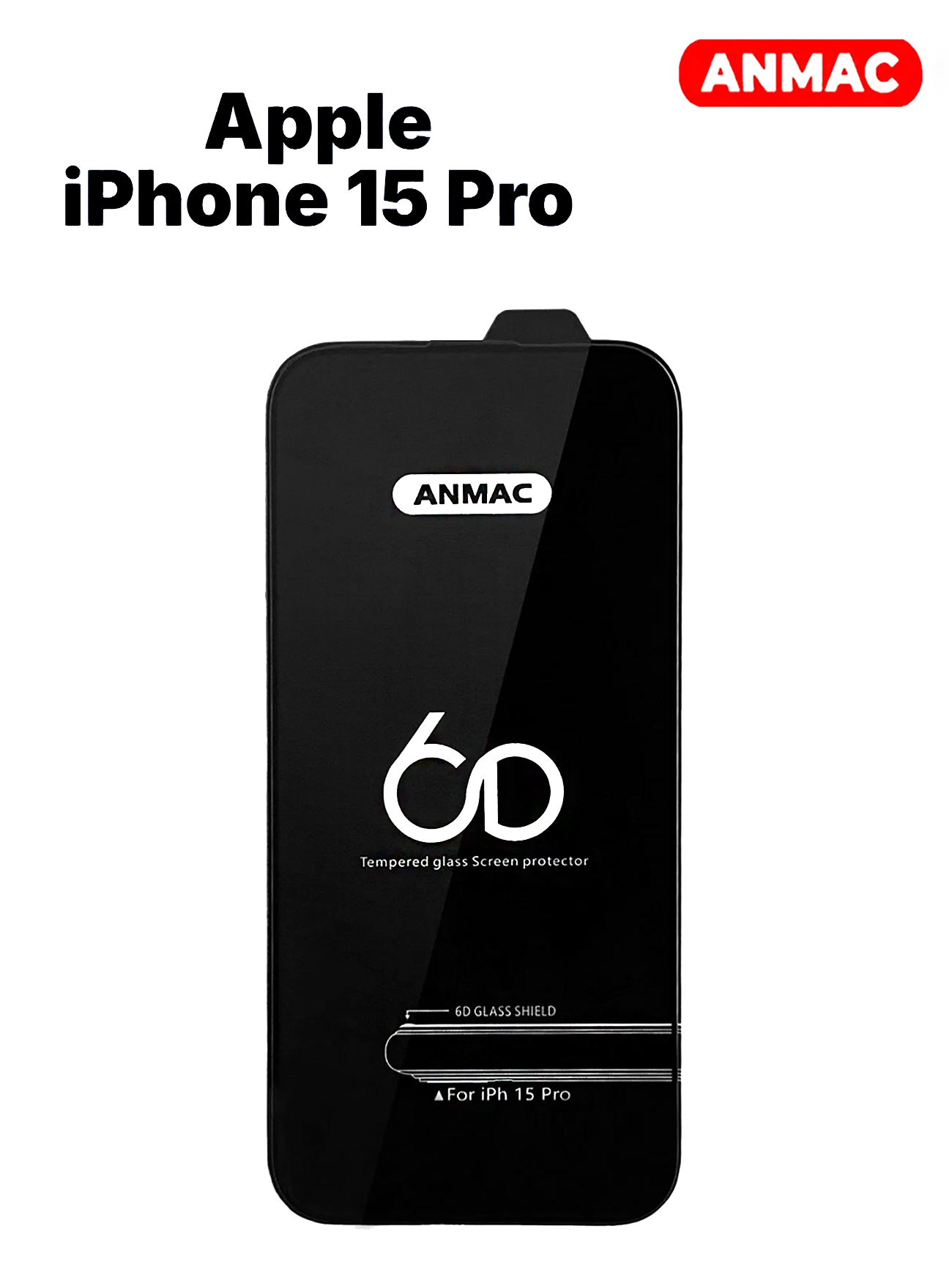 Защитное стекло Anmac для Apple iPhone 15 Pro (Айфон 15 Про), 6D PREMIUM