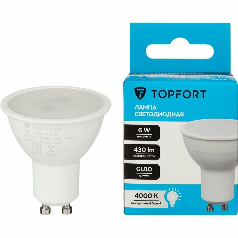 Лампа светодиодная Topfort GU10 6W 4000K, 1885139
