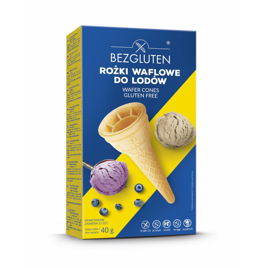 Безглютеновые вафельные рожки Bezgluten для мороженого, 10шт x 40 г