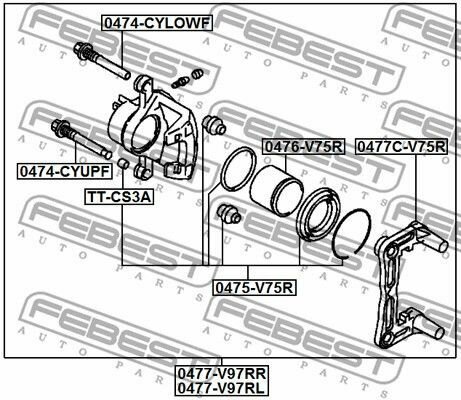 Суппорт тормозной задний R со скобой MITSUBISHI PAJERO MONTERO 2006.08- FEBEST 0477-V97RR