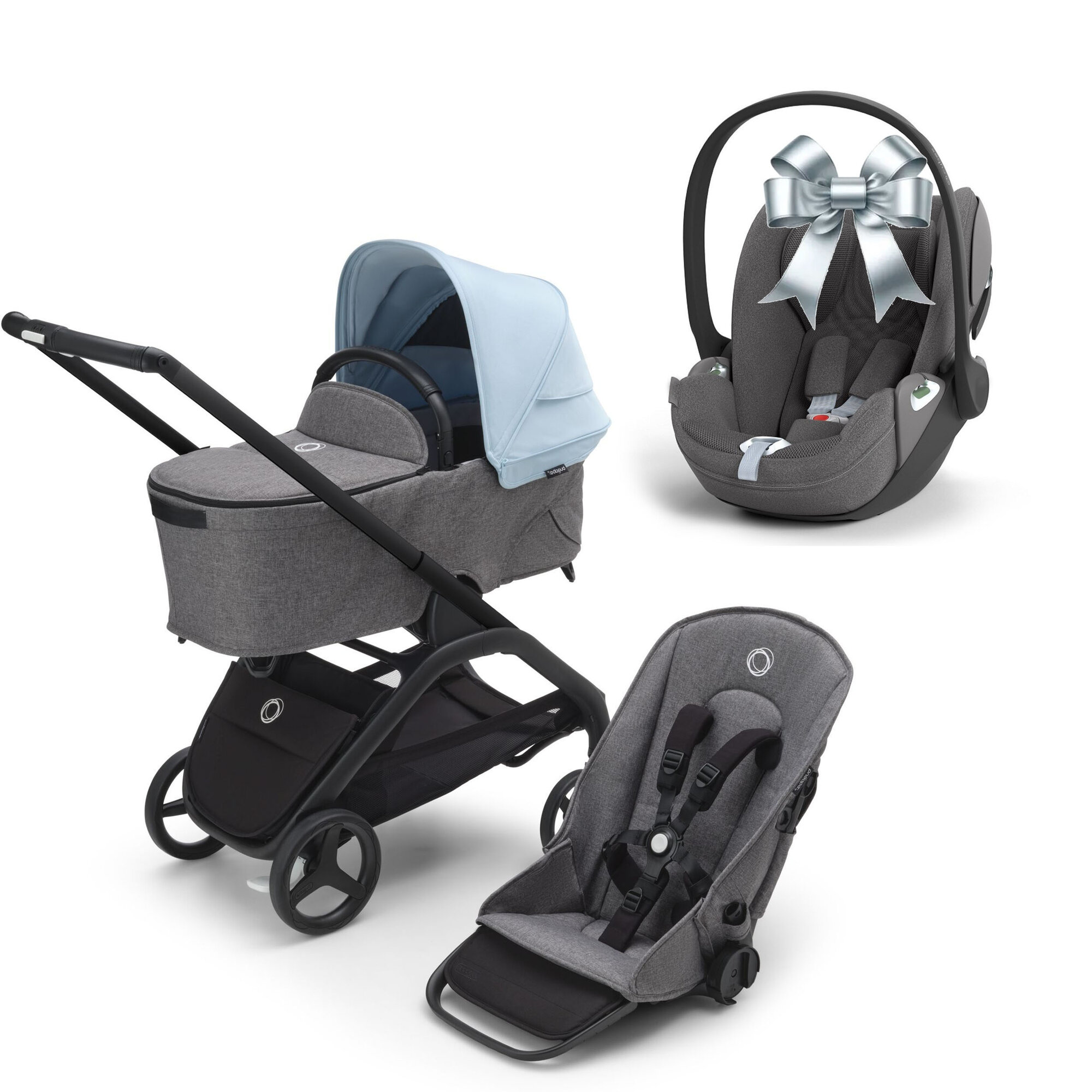 Коляска 2 в 1 Bugaboo Dragonfly на шасси Black/grey/skyline blue + автокресло в подарок
