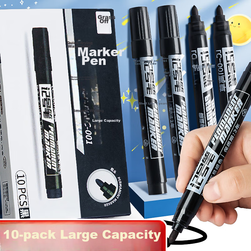 Licao Marker Pen, Large Tip Pen, Logistics Oil-Based Waterproof Non-Fading Black Thick Tip Large Marker Pen Signature Pen Note Pen, 10 Pens/box, Office Supplies