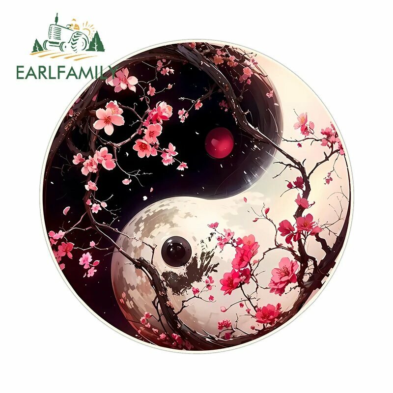 EARLFAMILY наклейки для автомобиля Yingyang Sakura, художественный японский стиль, наклейки для молочного ящика, водостойкая крышка топливного бака, декор