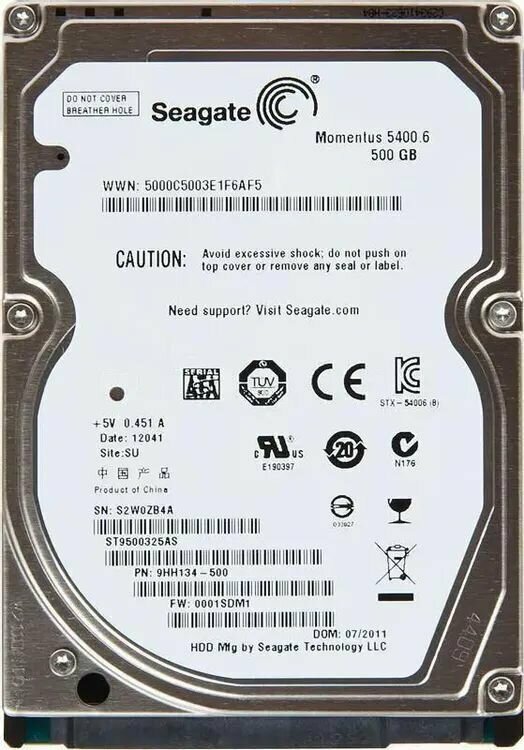 2.5" 500 ГБ Жесткий диск Seagate Momentus 5400.6 (ST9500325AS) - SATA II, 5400 об/мин