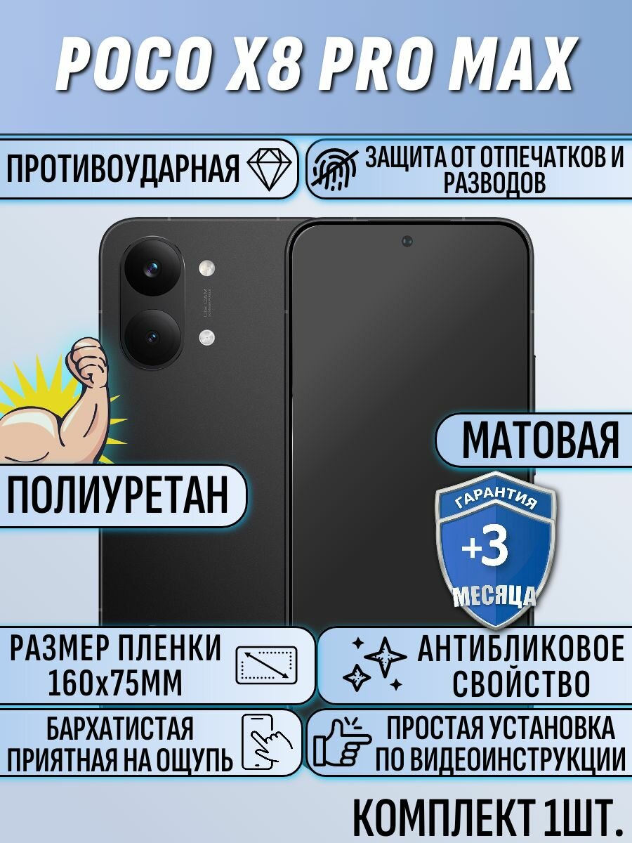 Гидрогелевая пленка Poco X8 Pro Max матовая защитная полиуретан