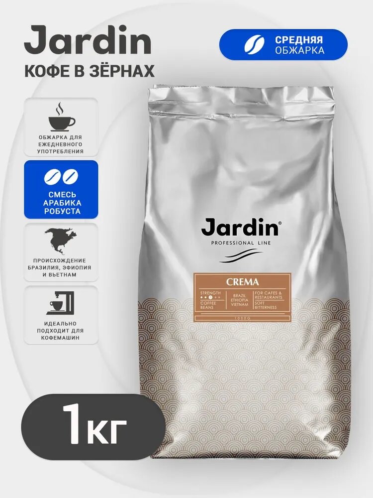 Кофе в зёрнах Jardin Crema, смесь арабики и робусты - 1 кг.