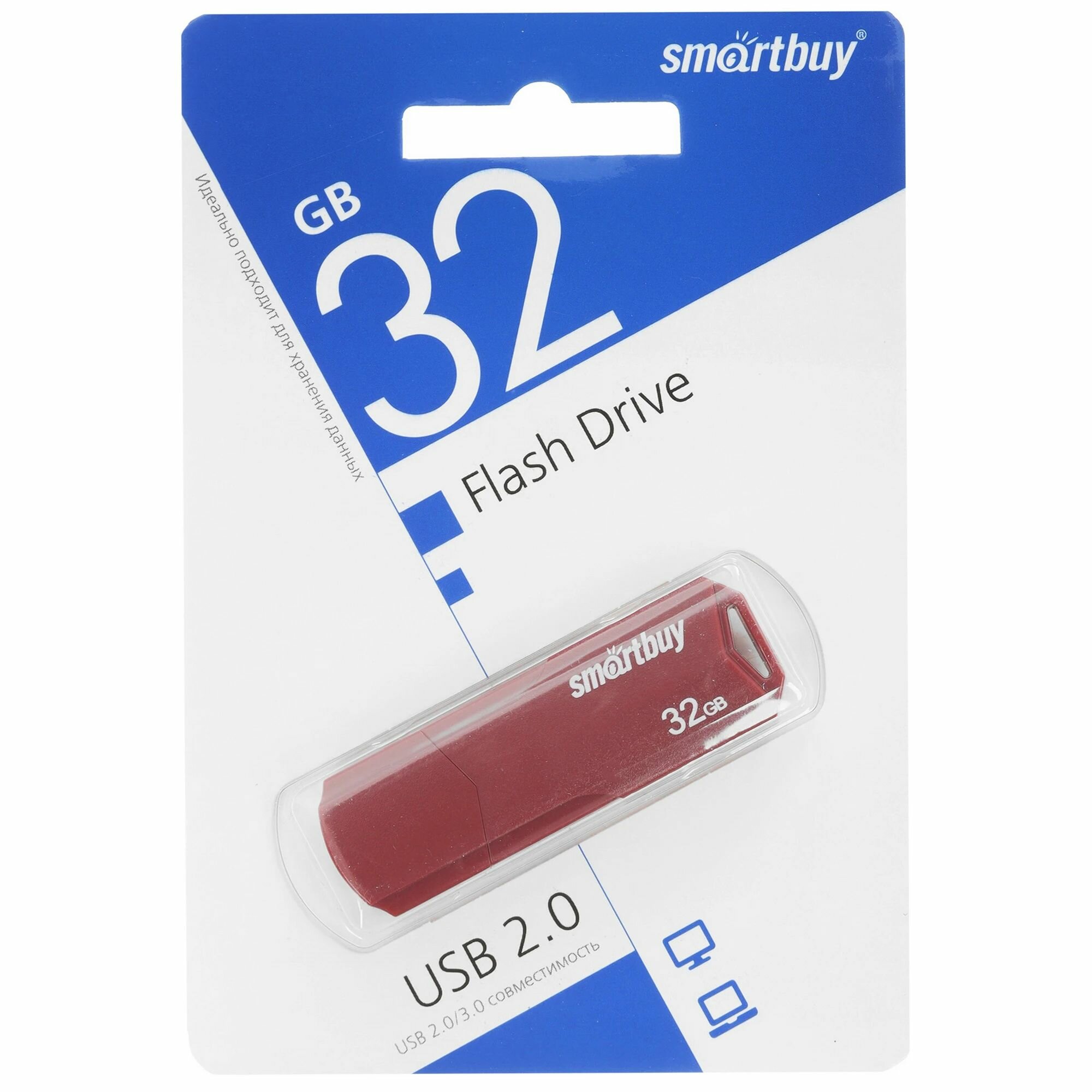 Память USB Flash 32 ГБ SMARTBUY Clue (SB32GBCLU-BG) - USB2.0, USB Type-A, чтение до - 25 МБ/с, запись до - 15 МБ/с