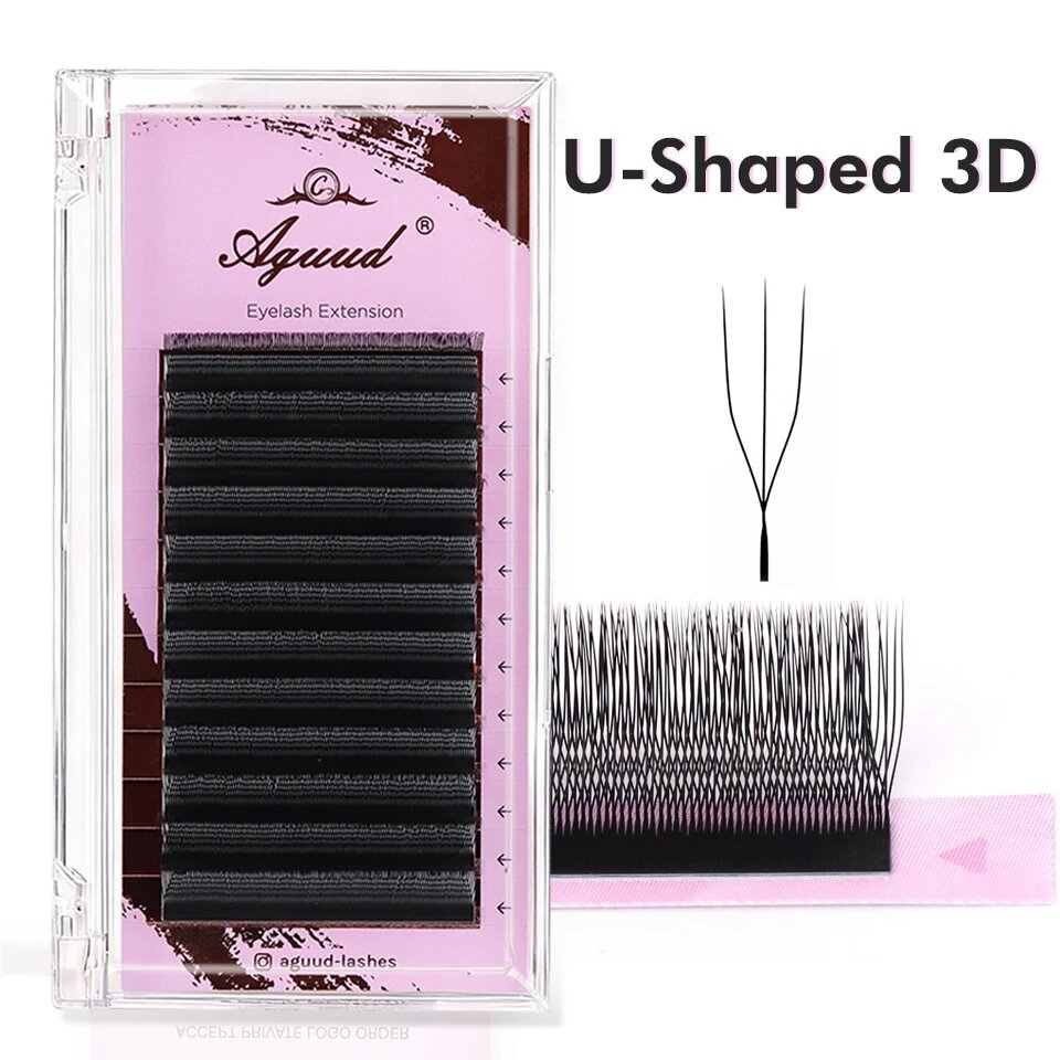 AGUUD Nакладные ресницы 3D 4D 5D U-образные 0,07 мм 8-15 мм матовый черный C, 8 мм, U-3DW Lashes