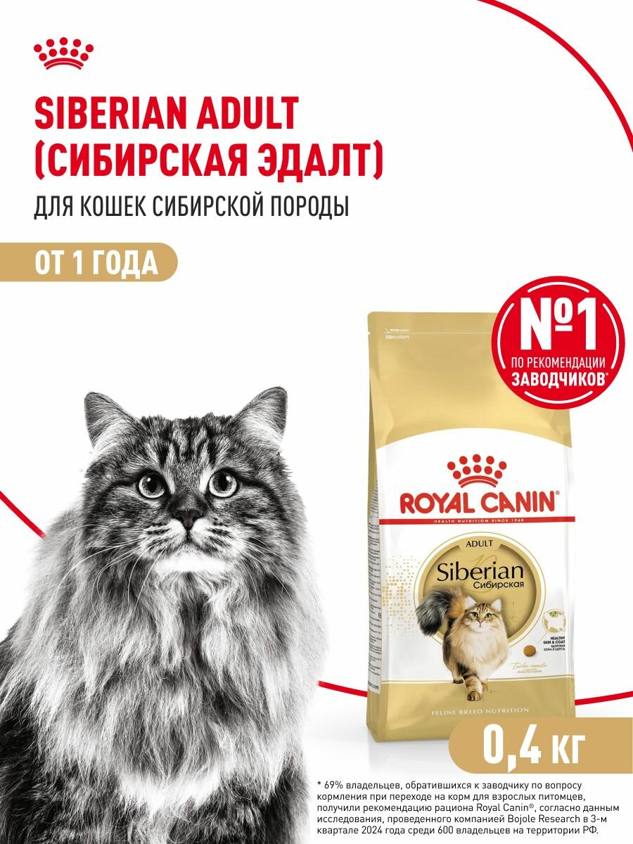 Сухой корм для кошек Royal Canin Adult для сибирской породы, 400 г