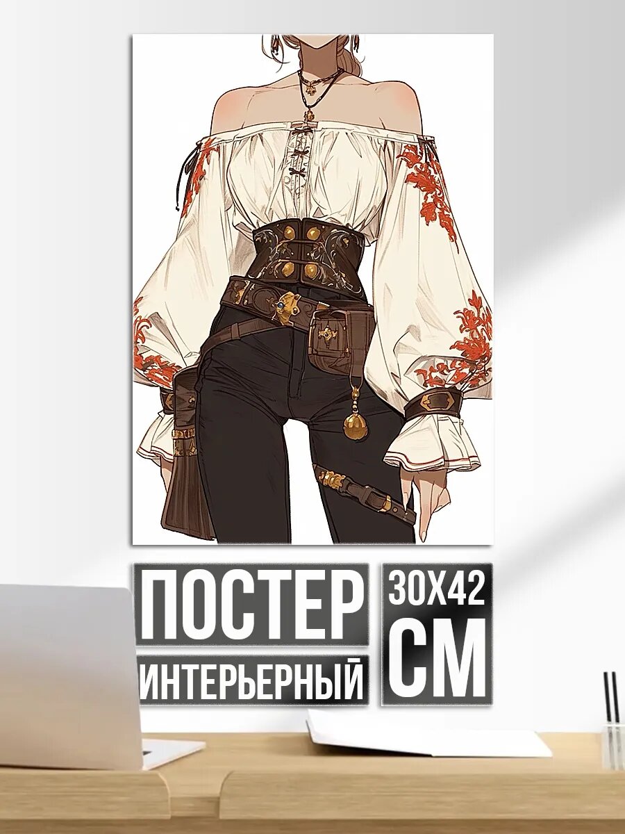 Плакат постер Девушка в стиле пират