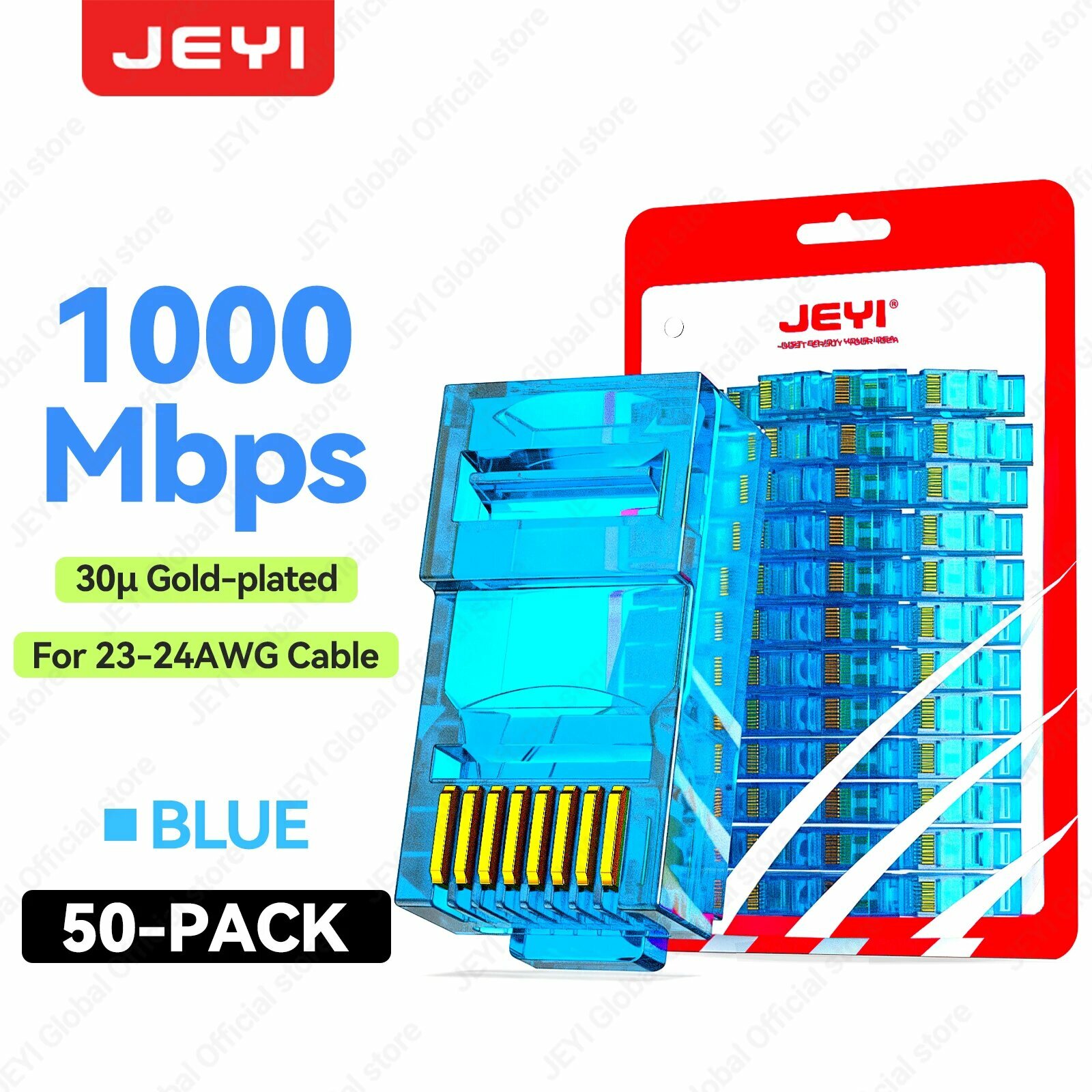 JEYI RJ45 Cat6 модульные соединители Синий, Blue 50 Pcs