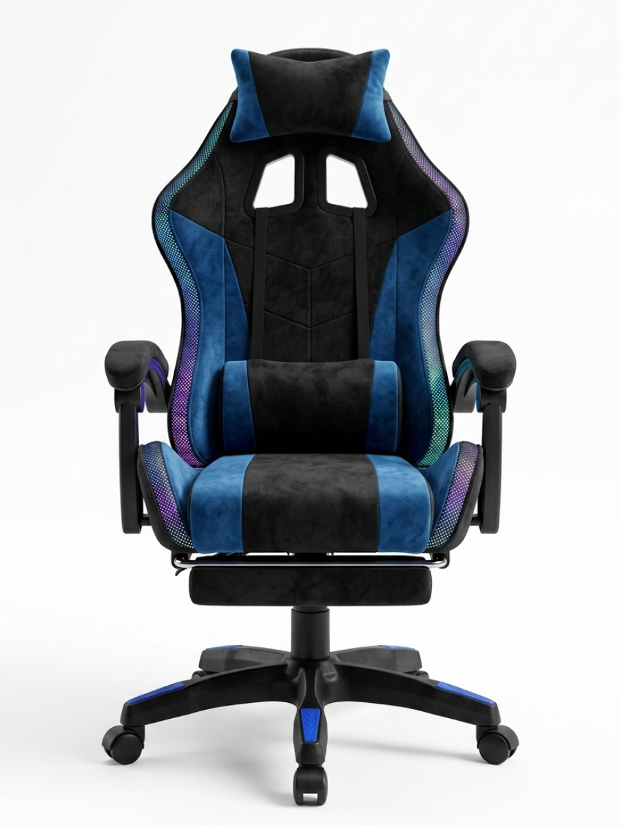 Игровое компьютерное кресло Jiqiao с RGB подсветкой, динамиками, массажером и подставкой для ног