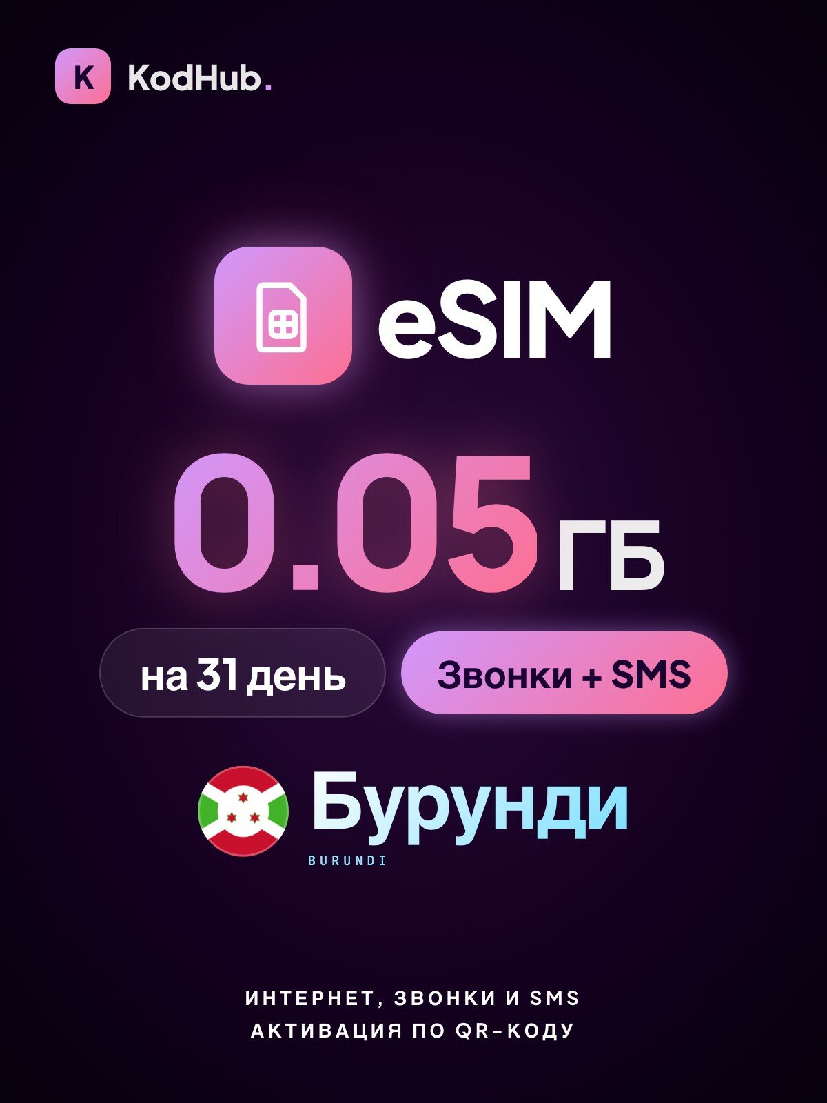 Туристическая eSIM Бурунди 0,05 ГБ + звонки + SMS на 31 день | связь в поездке без роуминга