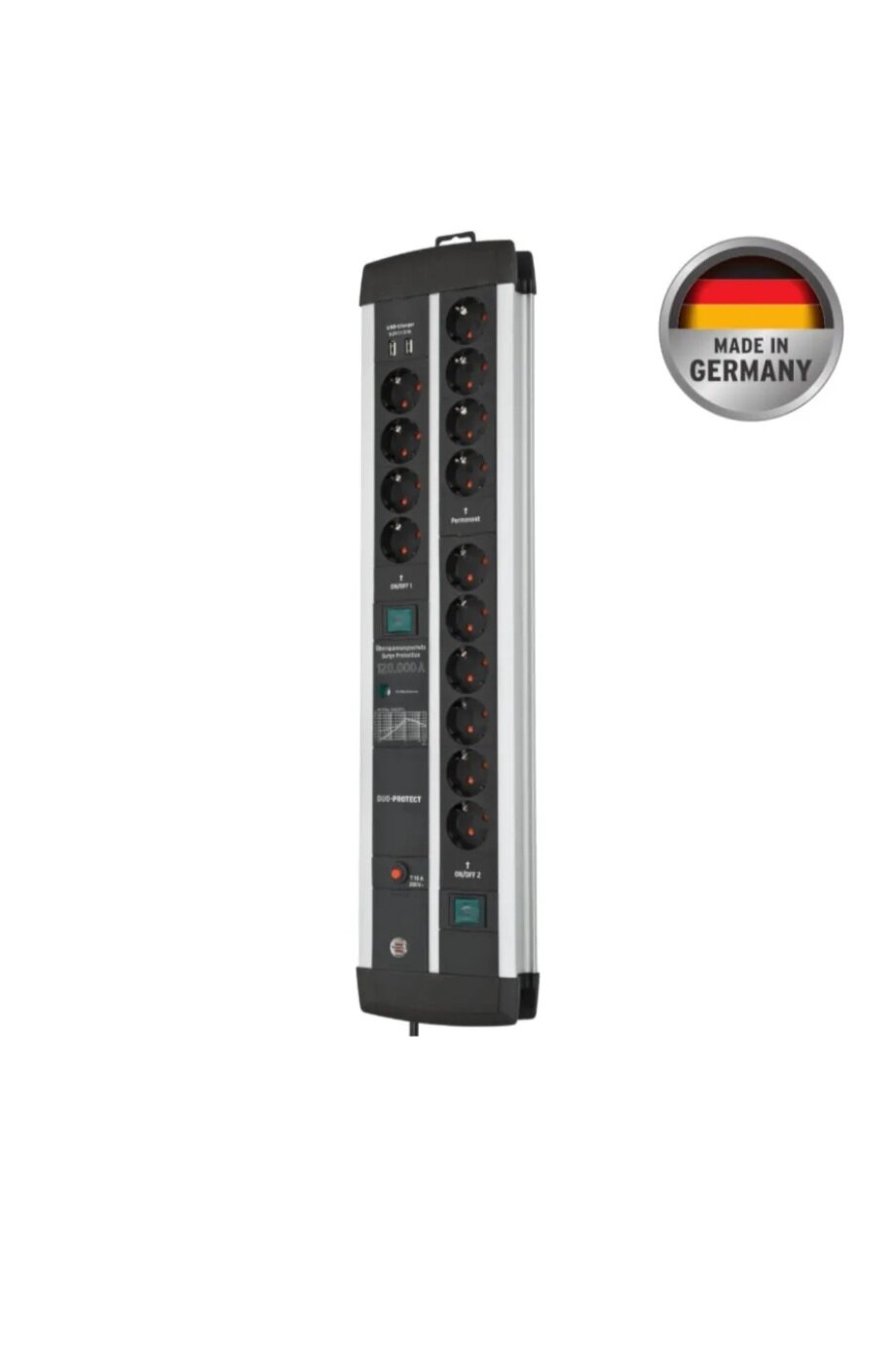 Сетевой фильтр Brennenstuhl The Premium-Protect-Line с 14-секционным блоком питания. 2х USB. Защита 120000А. Германия. — фото 1