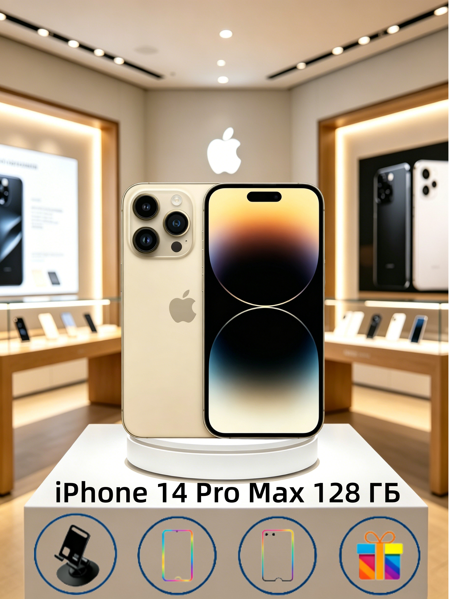 Смартфон iPhone 14 Pro Max 128 ГБ, Золотой, 6,7 дюйма, 5G, Остров активности