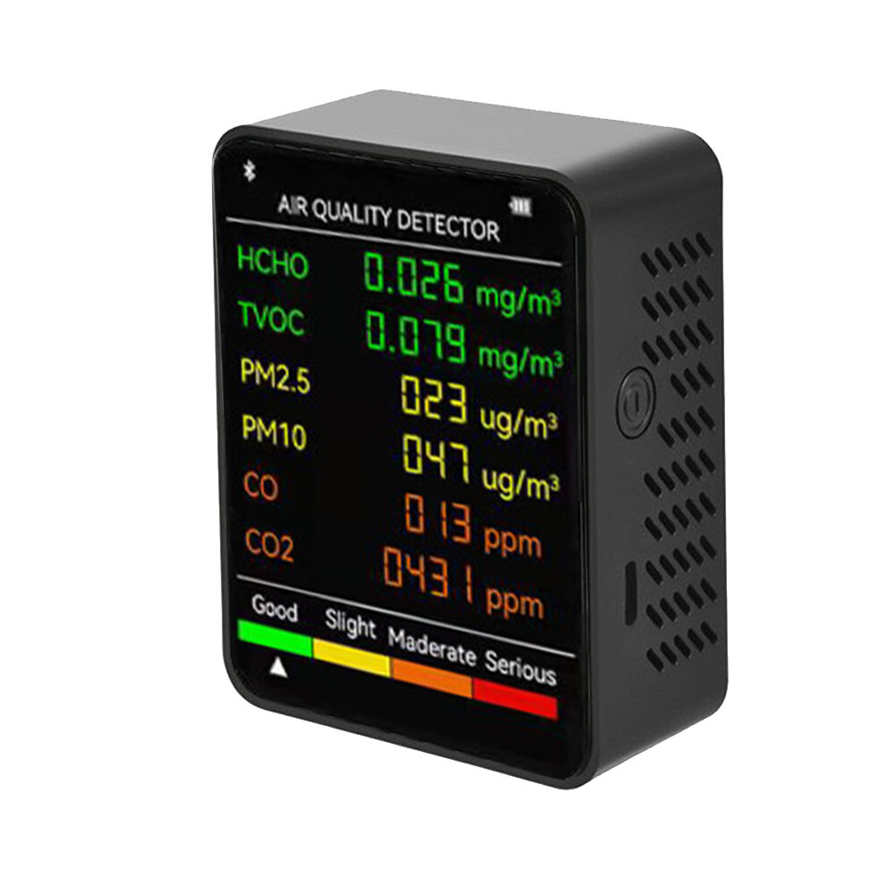 6 в 1 PM2.5 PM10 HCHO TVOC CO CO2 Многофункциональный детектор качества воздуха CO Детектор углекислого газа и формальдегида LCD Большой экран Портативный для дома, офиса, гостиницы Настольный тестер качества воздуха