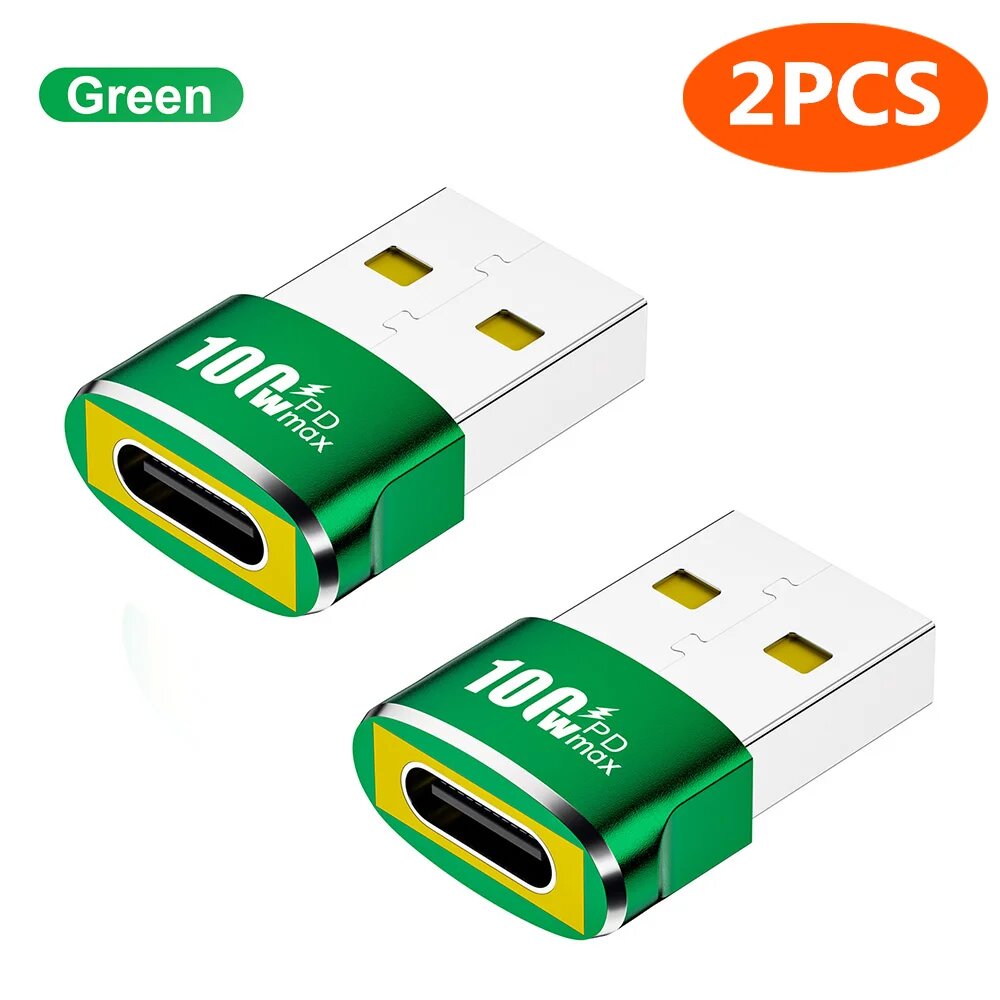 OLAF PD 100 Вт OTG-адаптер USB в Type-C Конвертер USB-A «папа» на USB C «мама» для Green 2pcs