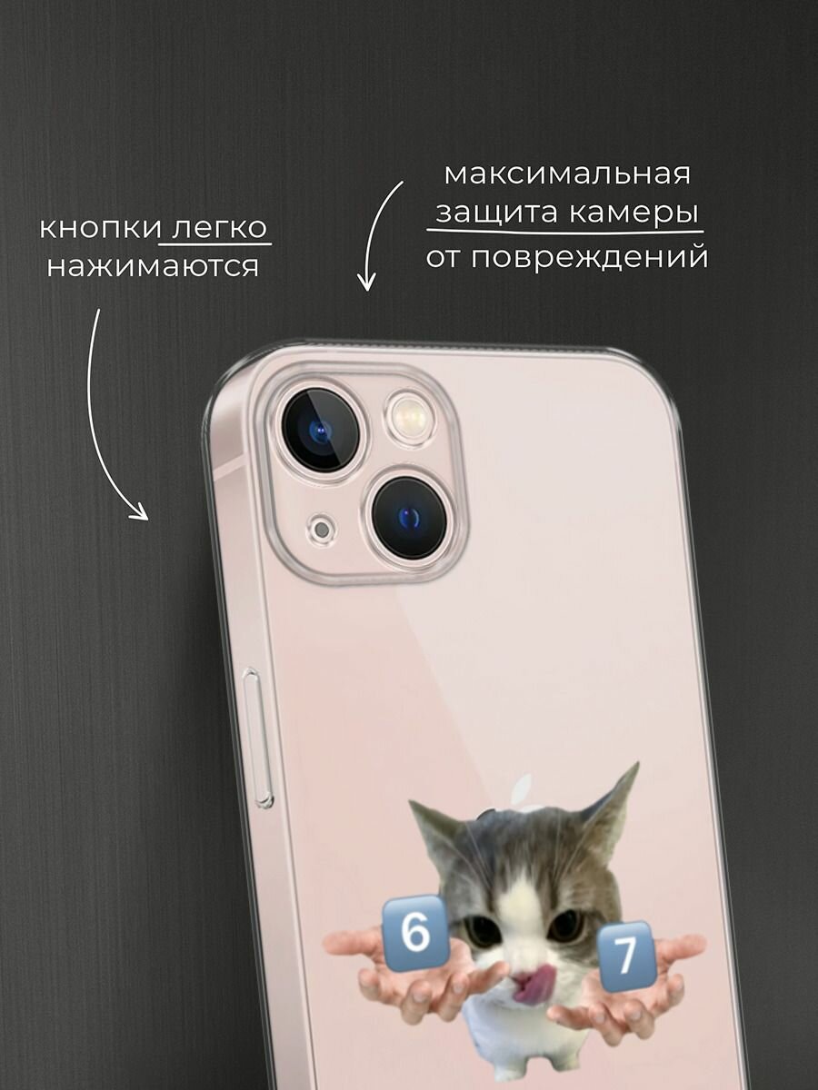 Чехол на Apple iPhone 13 / Айфон 13 с принтом Мем 67 с котиком, прозрачный — фото 1