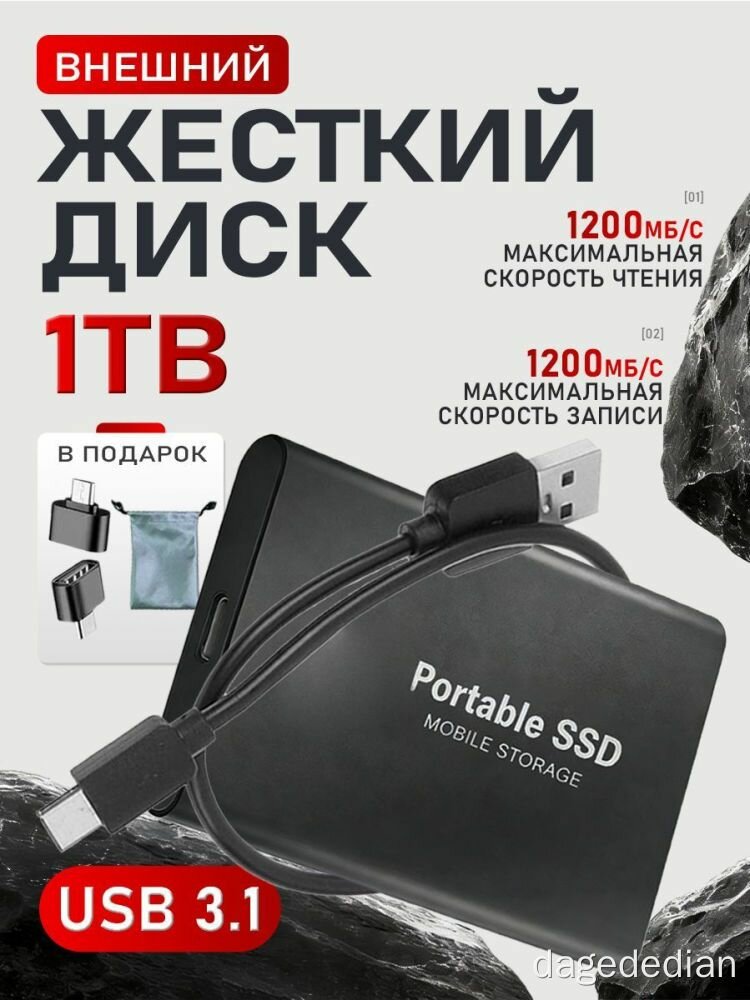 Внешний жесткий диск ZeroLag 1 ТБ USB 3.1 1200 МБ/с черный - портативный накопитель для дома и офиса