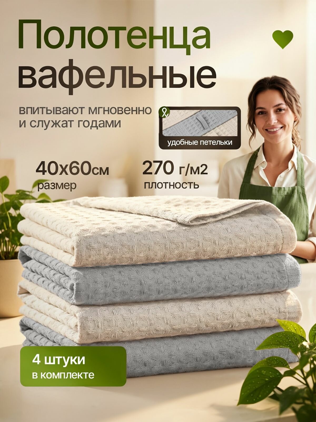 Полотенце кухонное вафельное хлопок набор 4 штуки 40х60 кухонное полотенце вафельное полотенце набор полотенец