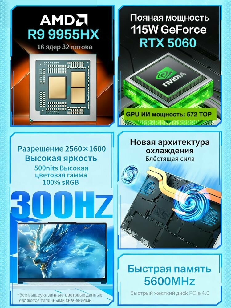 Игровой ноутбук MECHREVO JiaoLong 16Pro, R9-9955HX, RTX5060, 32ГБ/2ТБ, Русская раскладка — фото 1