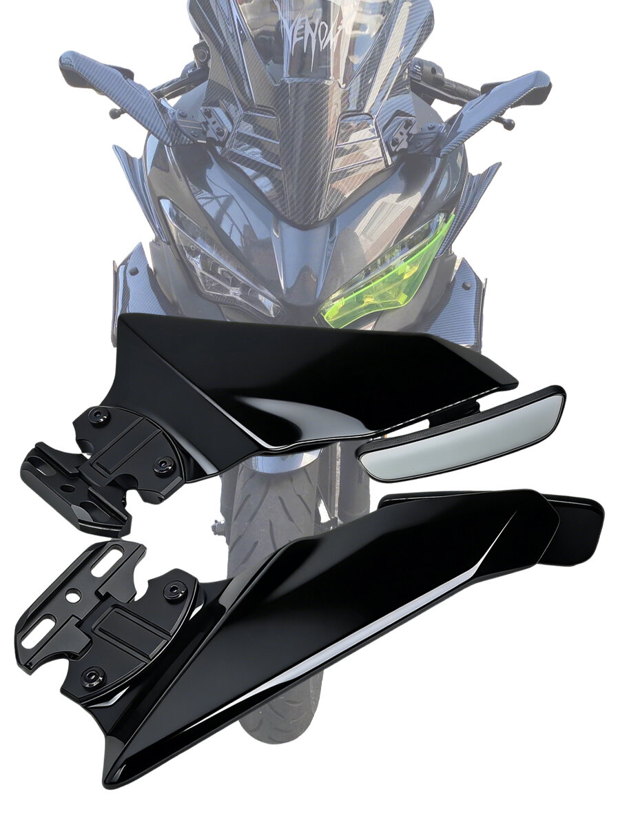 Зеркало-спойлер MSC001 CNC глянцево-чёрный универсал для спортбайков Yamaha R1 R3 GSXR600 CBR650R ZX10R
