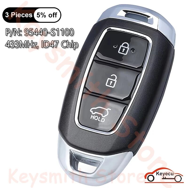 Чип KEYECU с 3 кнопками, 433 МГц ID47 для Hyundai Santa Fe 2018 2019 2020, автоматический умный дистанционный брелок FCC ID: TQ8-F0B-4F19 95440-S1100