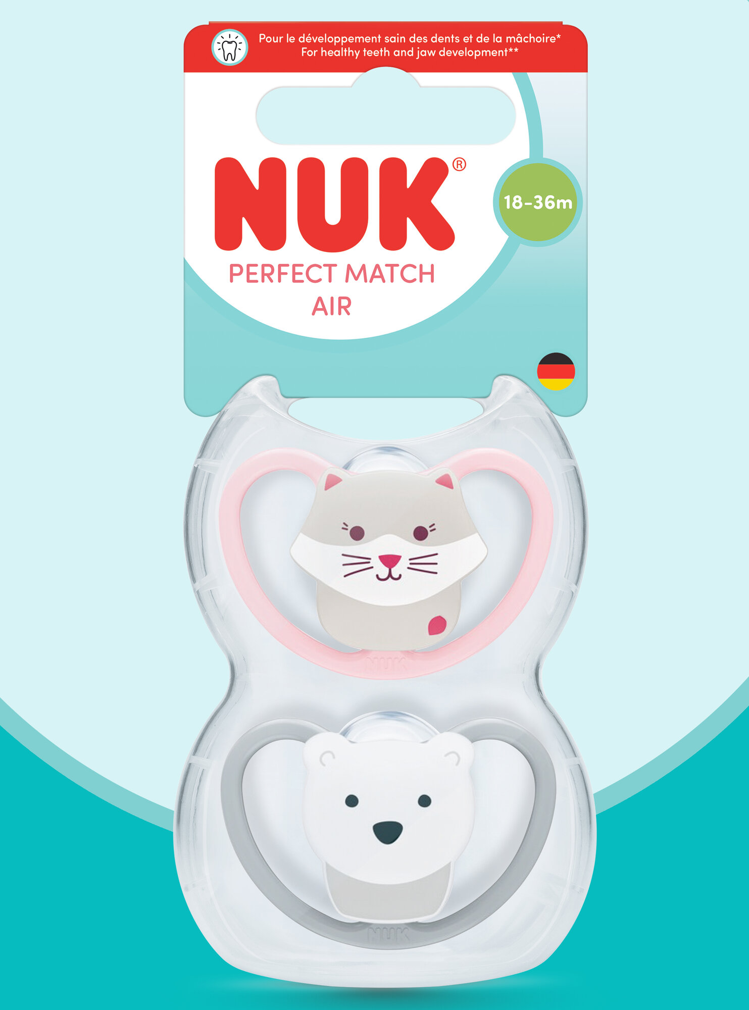 NUK PM AIR Соска-пустышка силиконовая 18-36 месяцев, 2 штуки в футляре