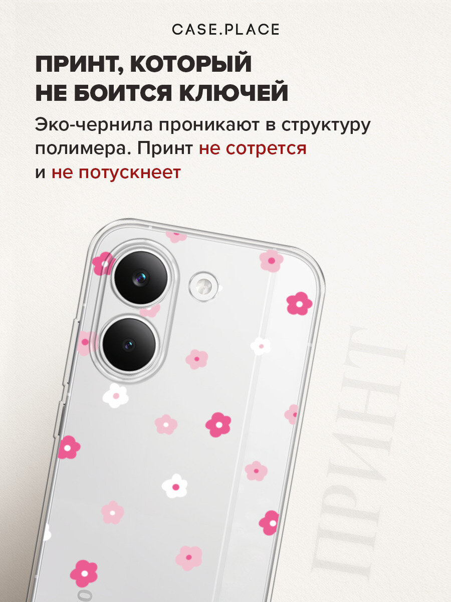 Чехол на Poco X8 Pro / Поко X8 Про с принтом Весенние цветочки рисунок, прозрачный — фото 1