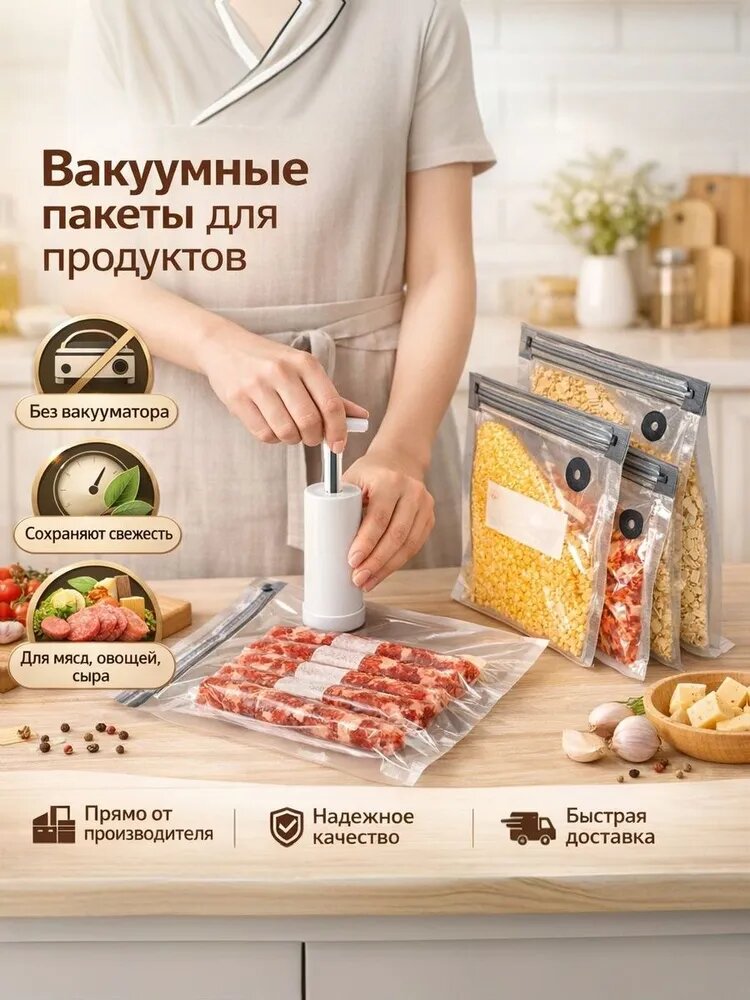 Пакет вакуумный для продуктов, 21×22(5)+26×28(5)+26×34(5) см