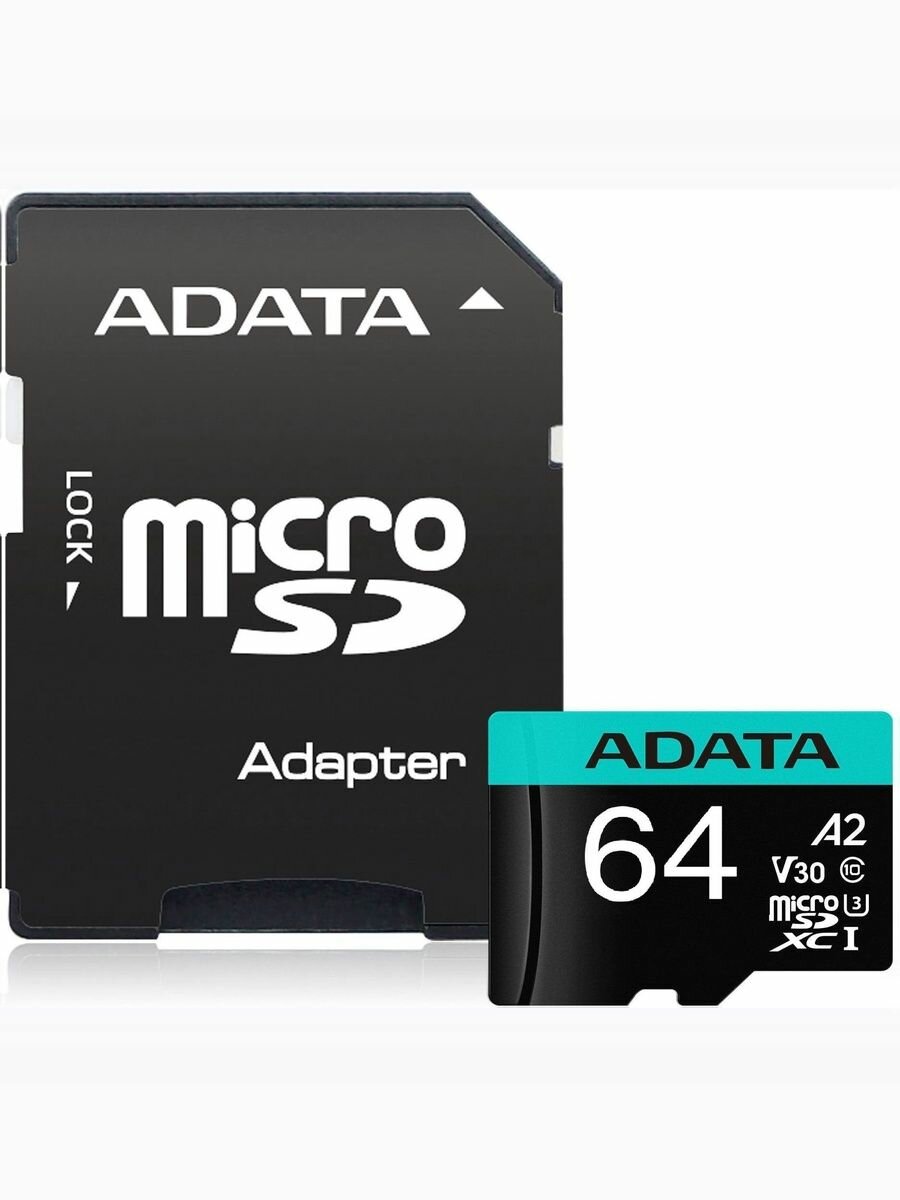 Карта памяти A-Data 64ГБ microSDHC AUSDX64GUI3V30SA2-RA1 Premier Pro + adapter