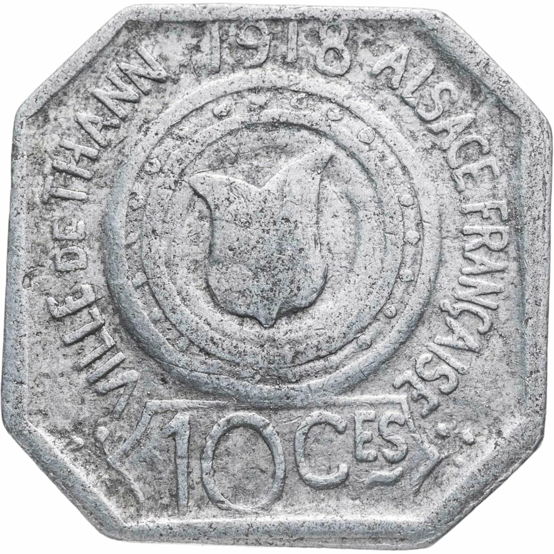 Франция "Коммуна Танн" 10 сантимов 1918 нотгельд, Алюминий, в сохранности F-VF