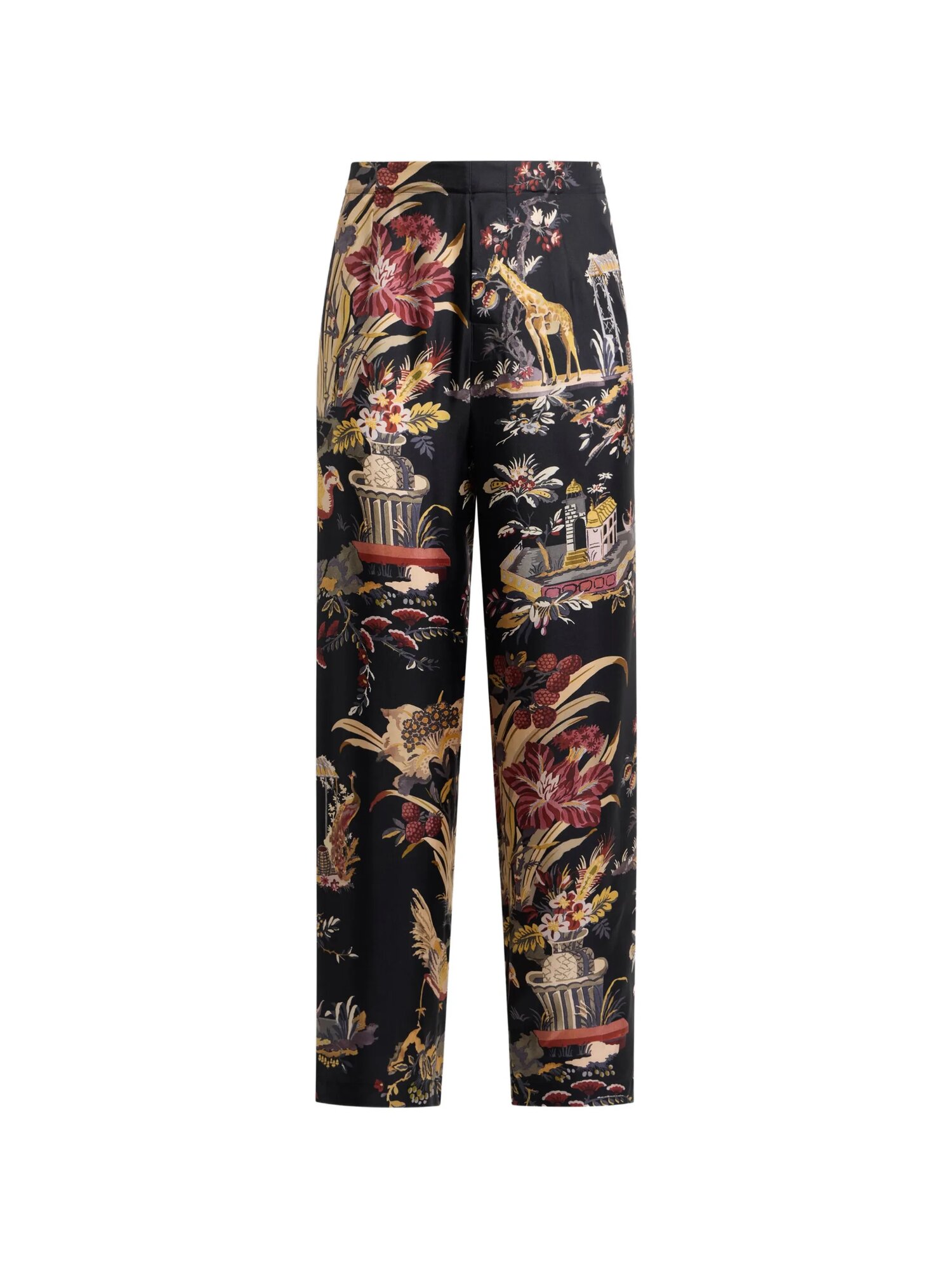 Брюки Silk pyjama-style trousers with flower and animal motif