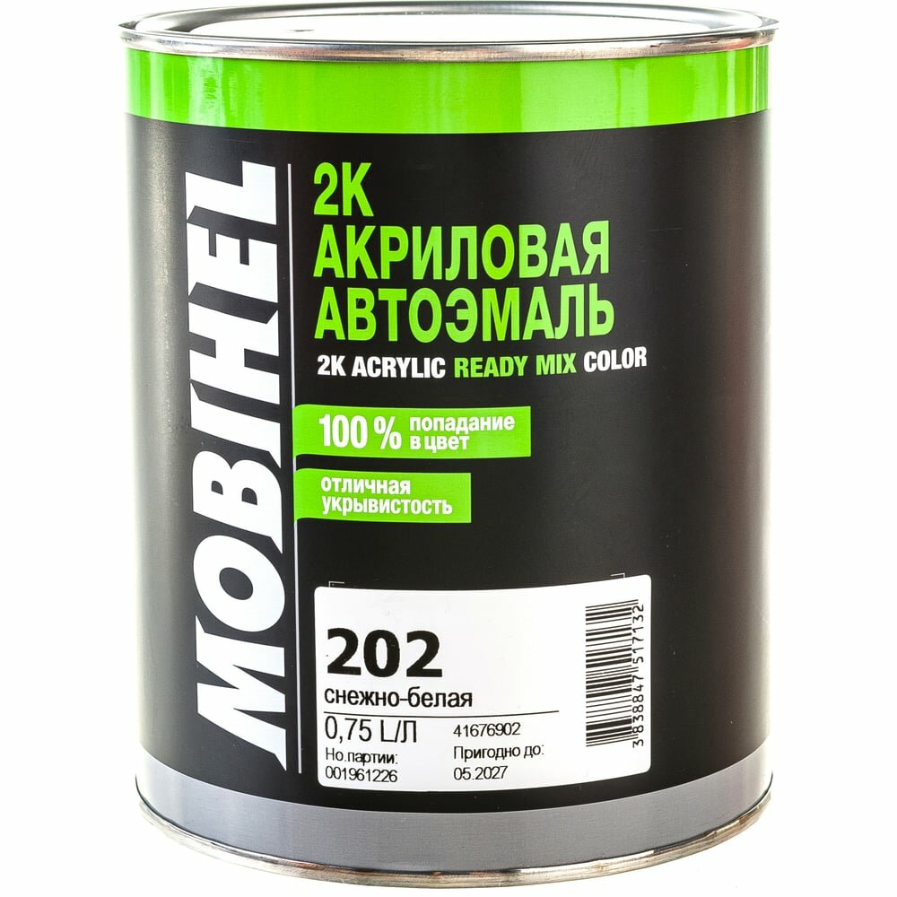 Краска Mobihel 202 Белая 2К, акриловая, банка, 0.75 л 41676902