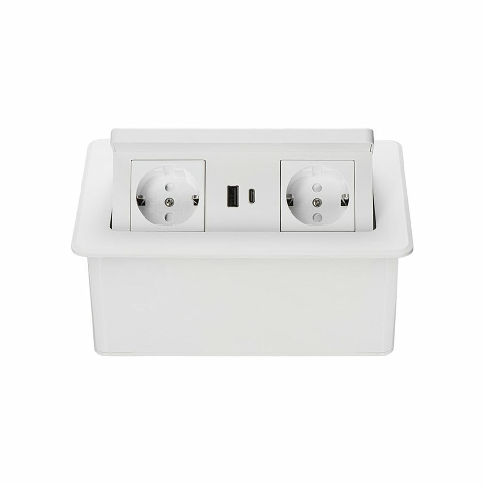 Выдвижная встраиваемая розетка Mebax LK-DMS-742 2 секции Белый Полуавтоматический 2 USB беспроводная зарядка 00-00002869