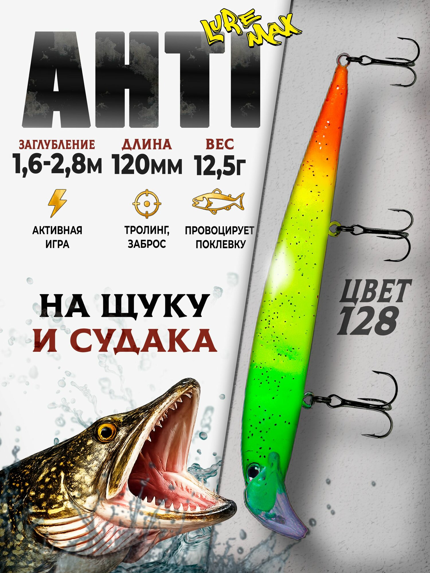 Воблеры для рыбалки LureMax AHTI 120FMDR-128, 12,5 г, воблер на щуку, для троллинга, плавающий