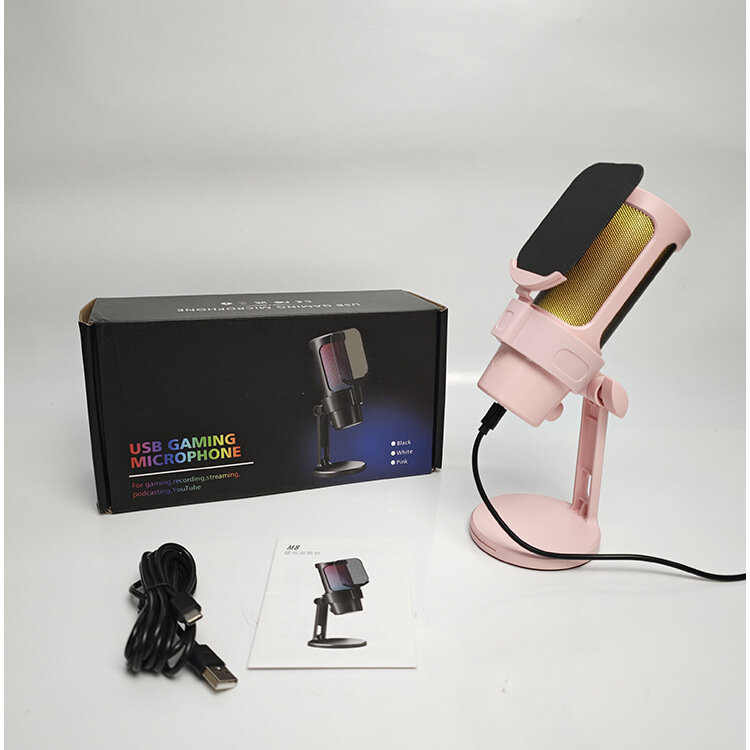 M8 USB конденсаторный игровой микрофон с RGB подсветкой для ПК и мобильных устройств
