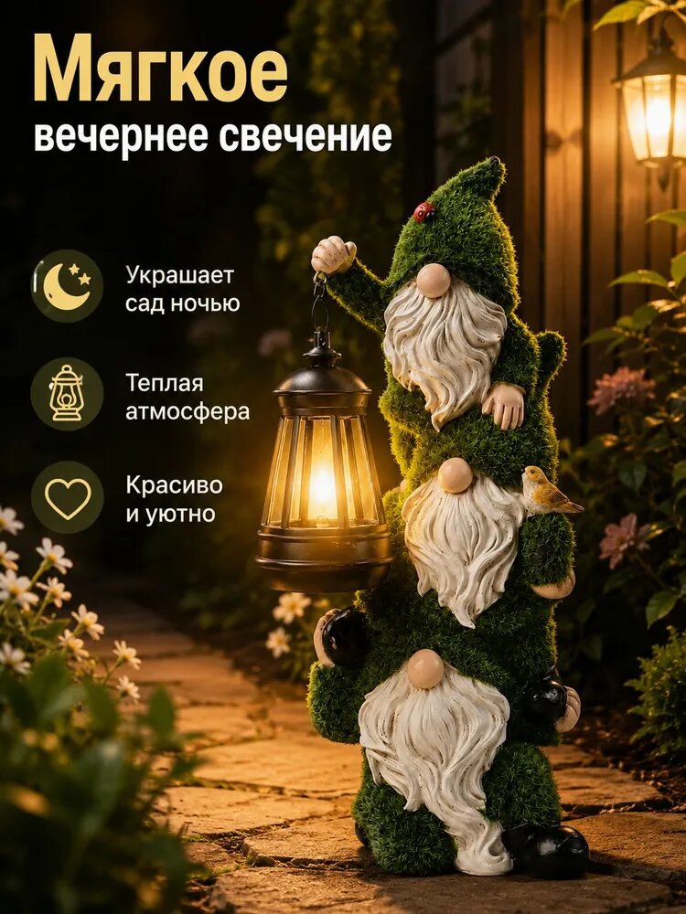 Фигурка садовая на солнечной батарее, декоративный светильник для сада и дачи, подвесная, темно-зеленый, смола — фото 1