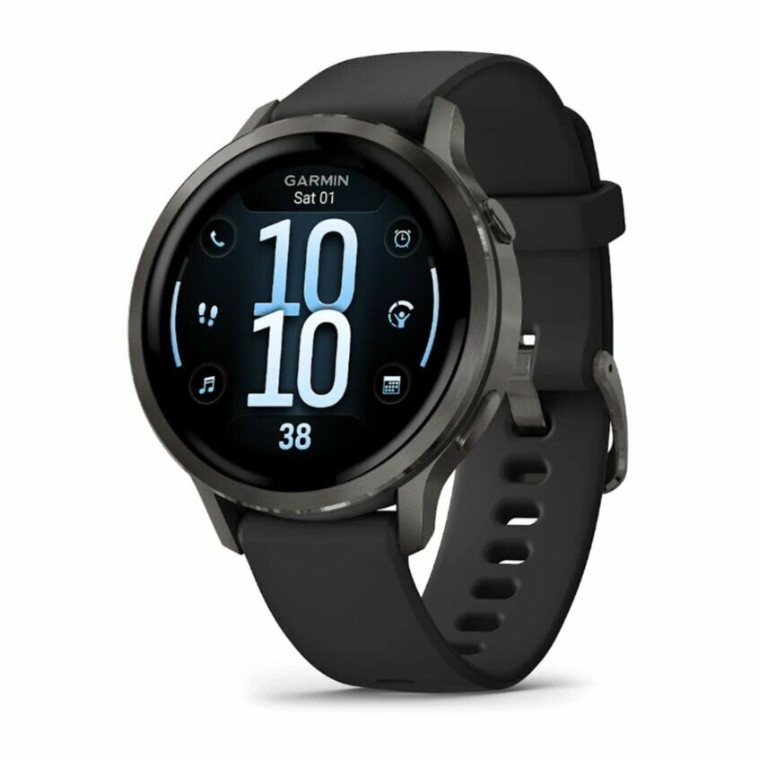 Умные часы Garmin Venu 4 41мм Тёмно-серые с чёрным силиконовым ремешком (010-03013-42)