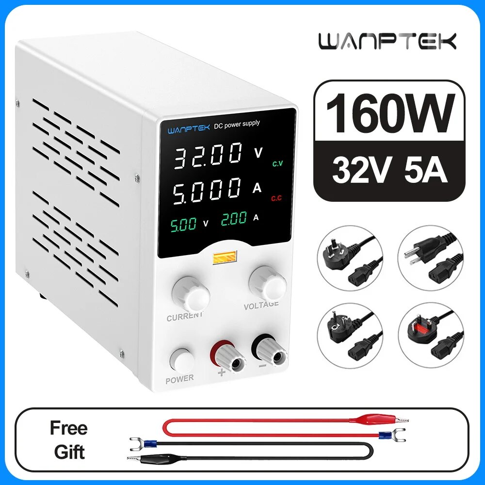 Источник постоянного тока лабораторного типа Wanptek 30V 10A с регулируемым напряжением и быстрой зарядкой USB для ремонта мобильных телефонов и заряда батарей