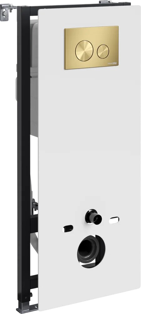 Инсталляция с кнопкой Wasserkraft Abens 20TLT.010. ME. WH. MG02 50 см, крепление к стене/к полу, кнопка для унитаза золотая, матовая, с шумоизоляцией